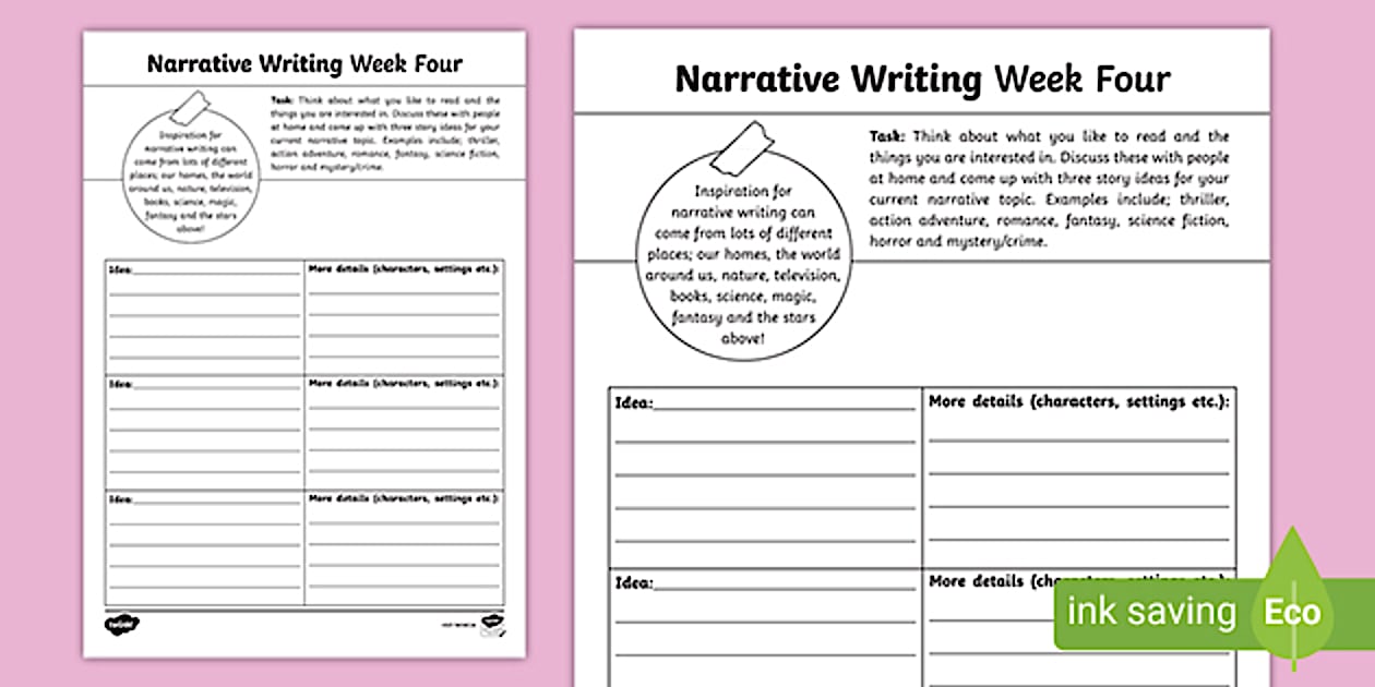 Narrative Writing Week Four Homework - Worksheet - Twinkl