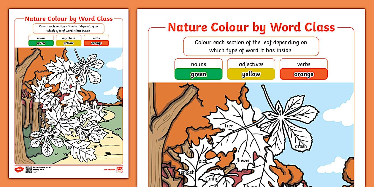 KS1 Nature Themed Colour by Word Class Worksheet - Twinkl