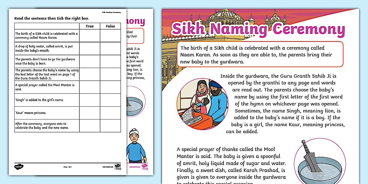 Sikh Naming Ceremony Worksheet - Twinkl