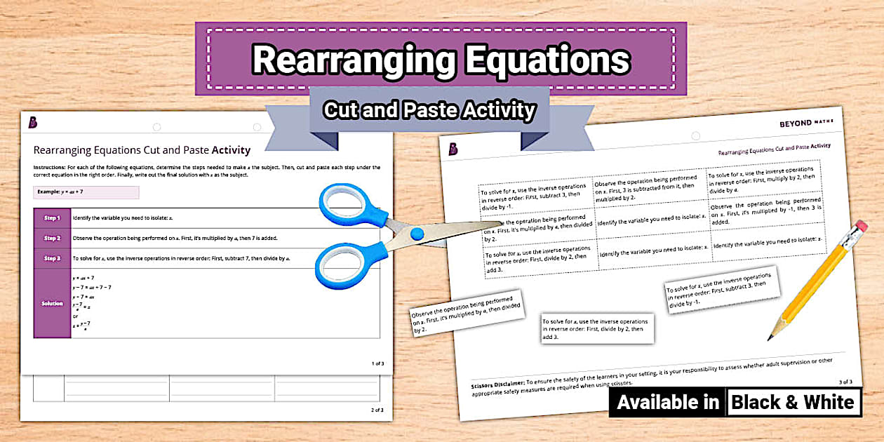 Rearranging Equations Cut & Paste Activity (teacher made)