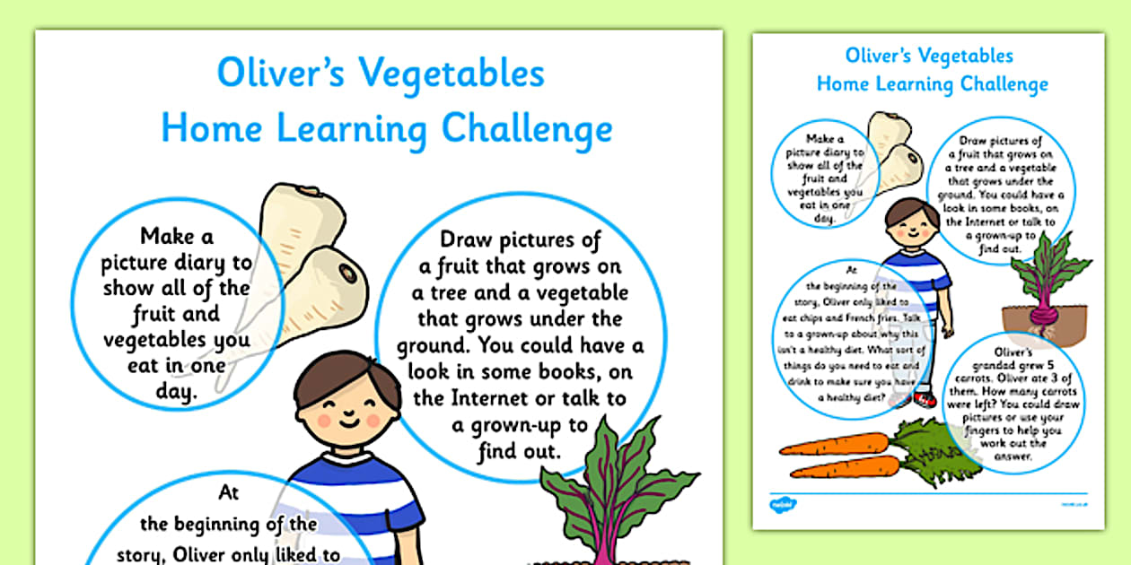 Home Learning Challenge to Support Teaching on Oliver's Vegetables Sheet