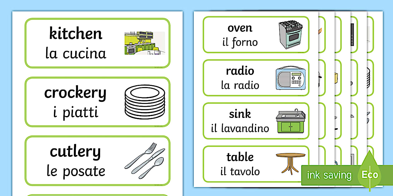 Kitchen Word Cards - Italian/English - Kitchen Word Cards