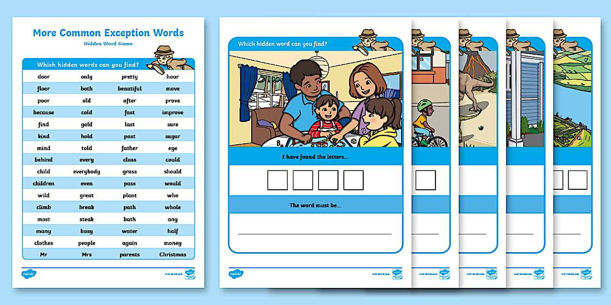 More Year 2 Common Exception Words: Hidden Words Game