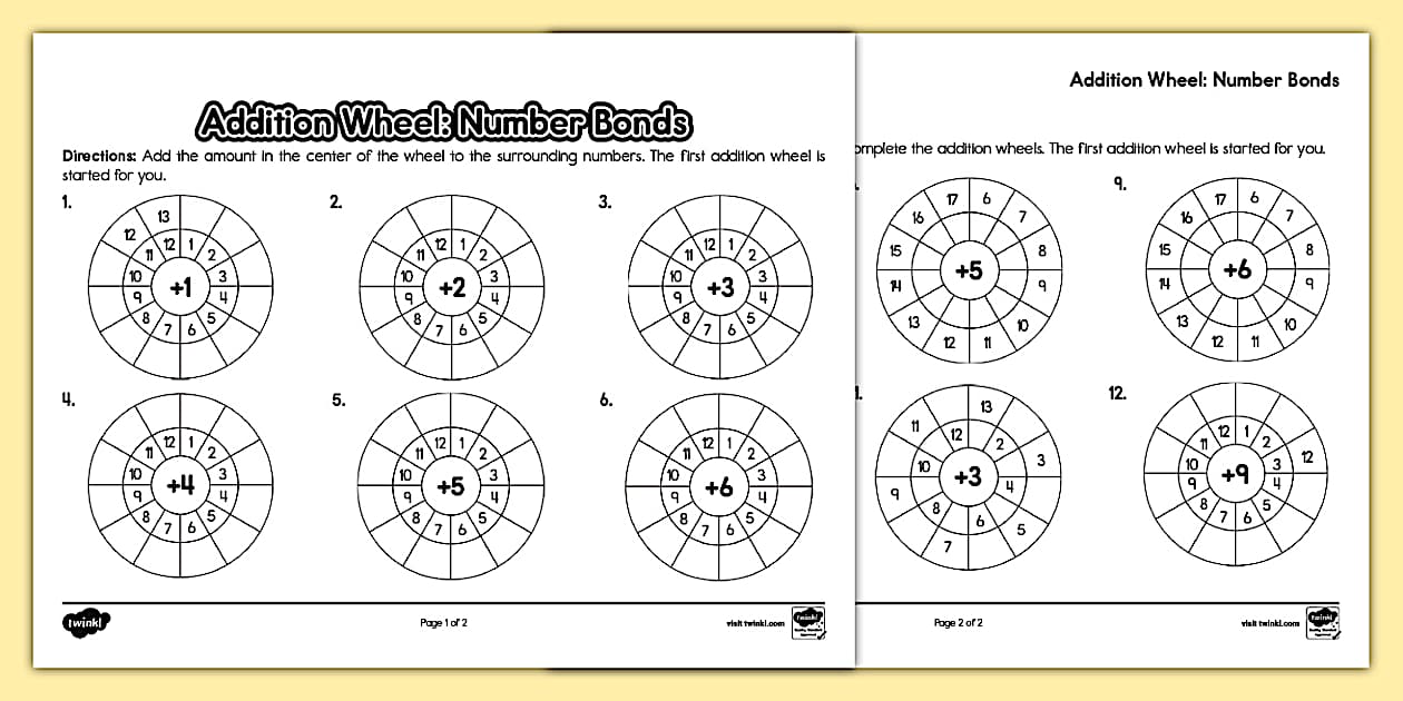 Second Grade Addition Wheel: Number Bonds to 20 Activity