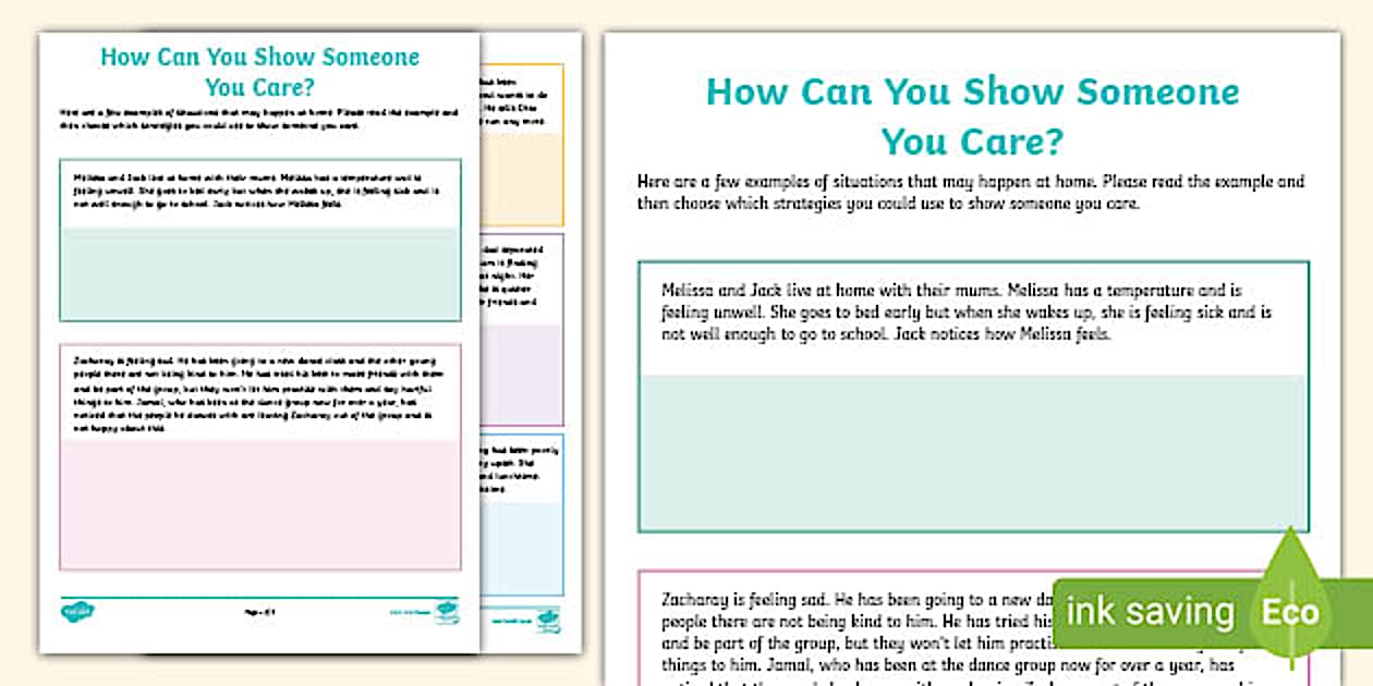 How Can You Show Someone You Care? KS2 Worksheets - Twinkl