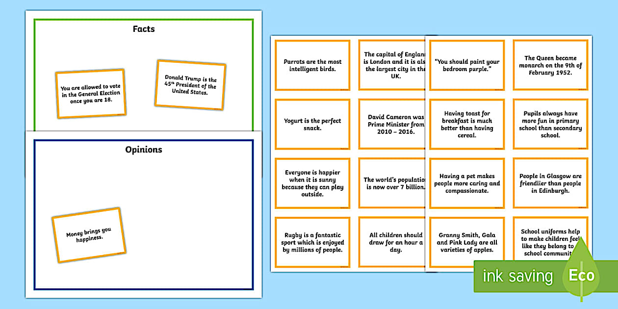 Editable CfE Second Level Fact or Opinion Sorting Cards