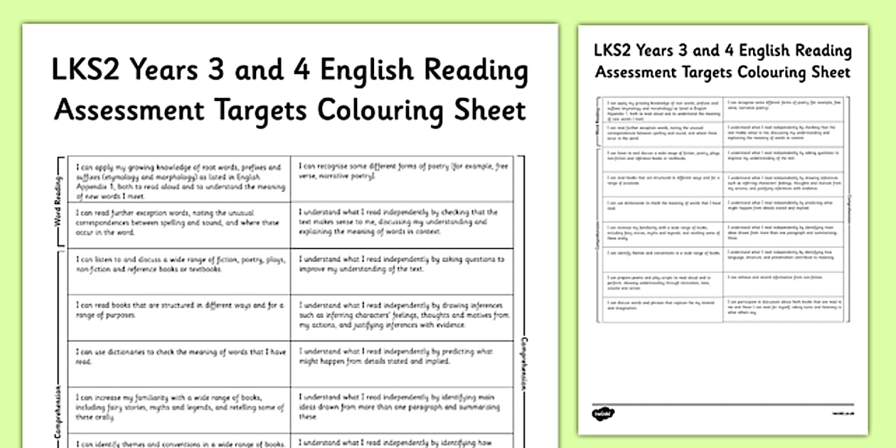 2014 National Curriculum LKS2 Years 3 and 4 Reading Assessment Target Sheet