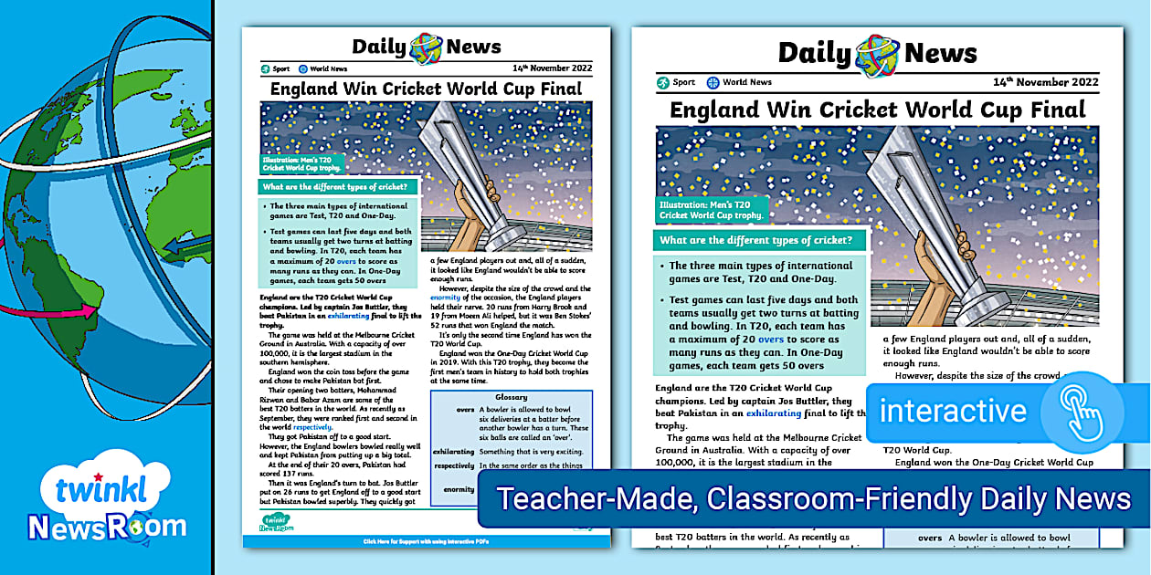 England Win T20 Cricket World Cup News | Twinkl Resources