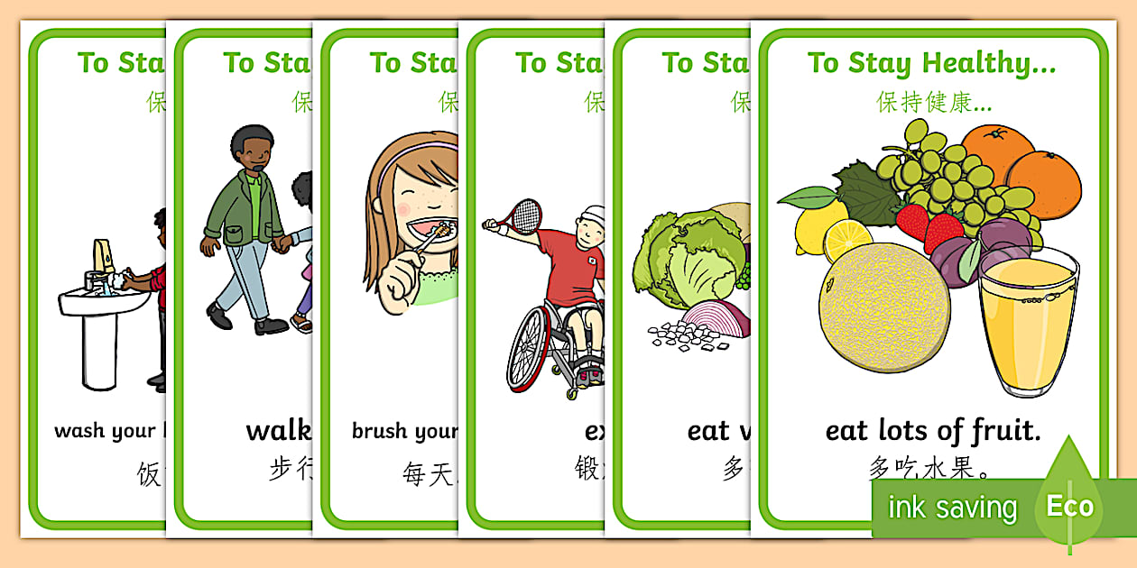 Health and Hygiene Display Posters English/Mandarin Chinese