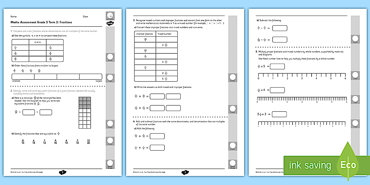 Grade 5 Fraction Maths Test (teacher made) - Twinkl