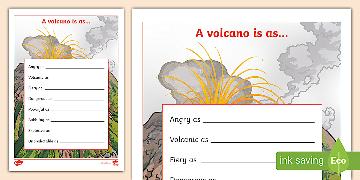 Volcano Simile Poem Template (teacher made) - Twinkl
