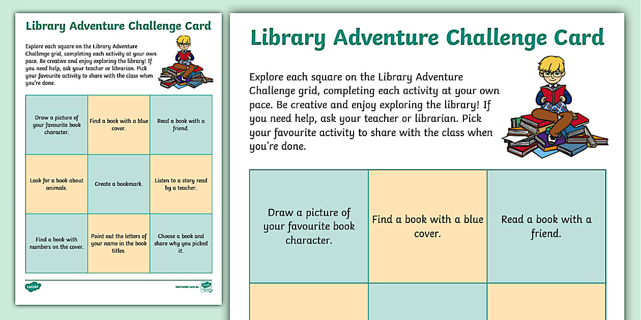 Library Adventure Challenge Card: Fun Activities for Book Lovers F-2