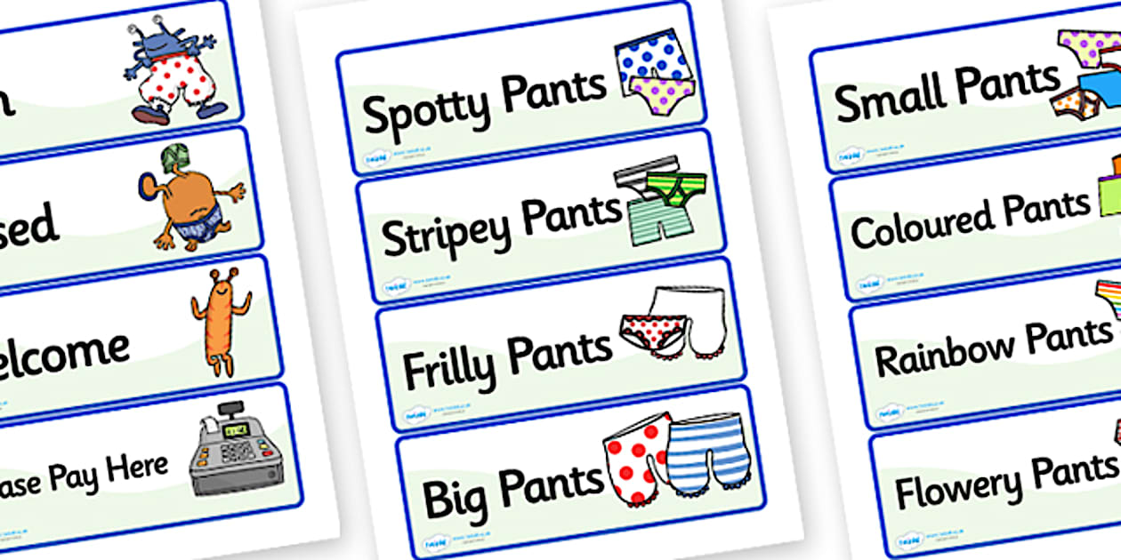 Pant Shop Role Play Labels to Support Teaching on Aliens Love Underpants