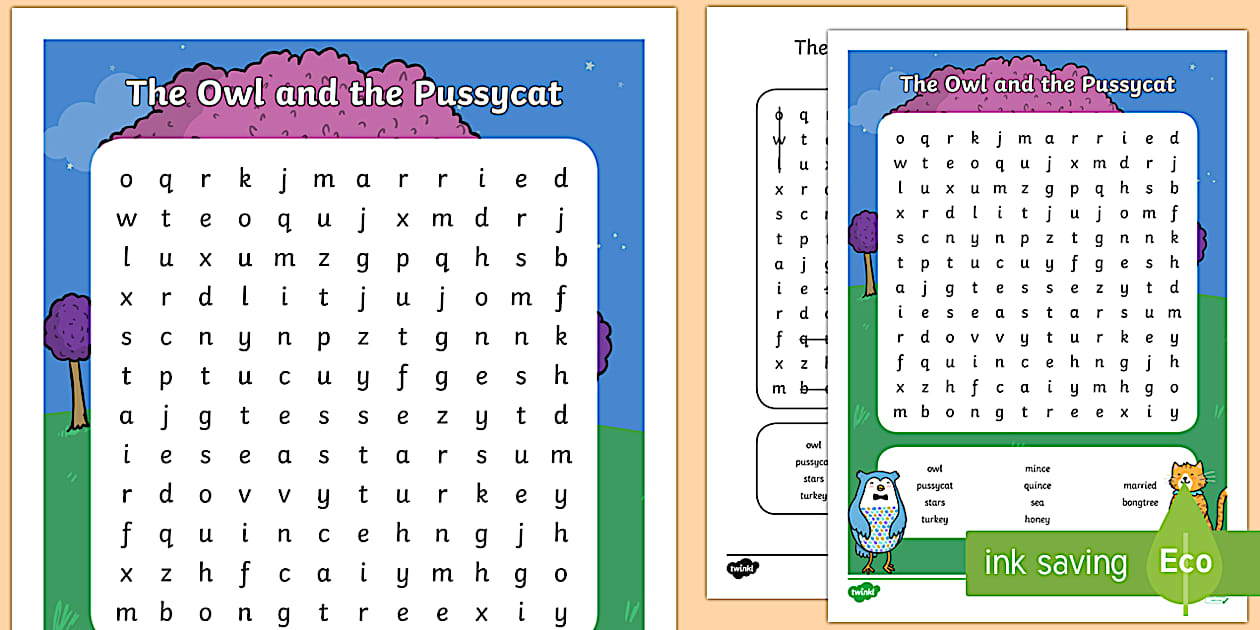 Lower Ability The Owl and The Pussycat Word Search - Twinkl