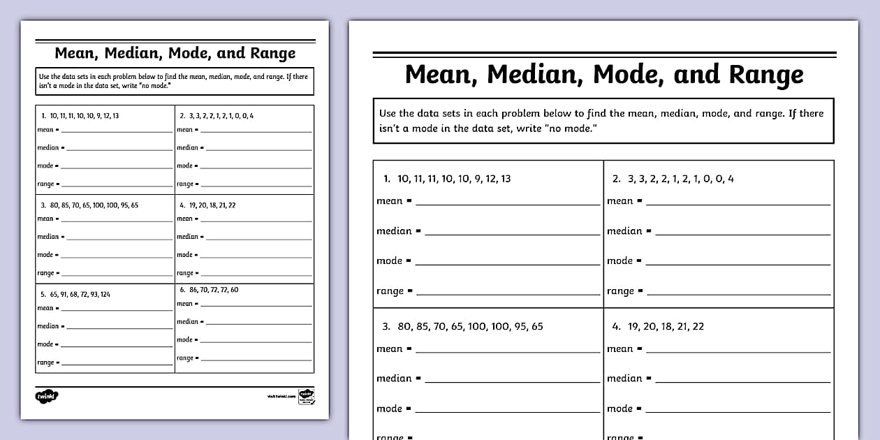 Seventh Grade Mean Median Mode and Range - Twinkl