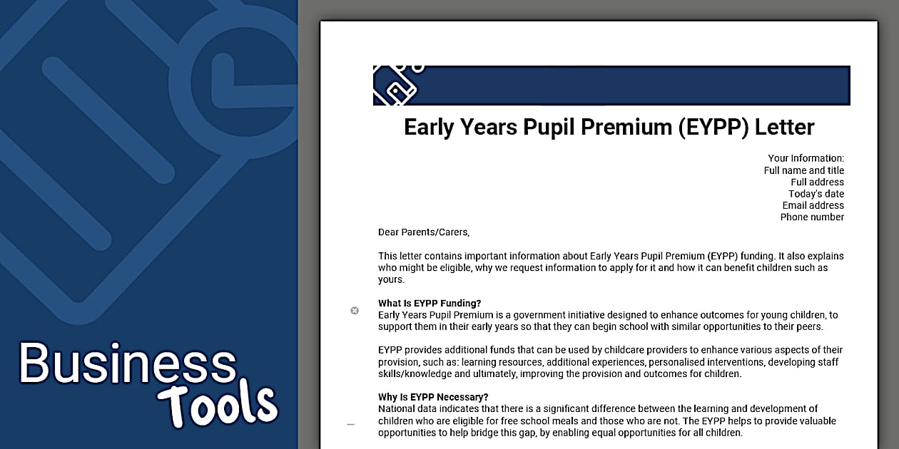 Early Years Pupil Premium (EYPP) Letter Template - Twinkl