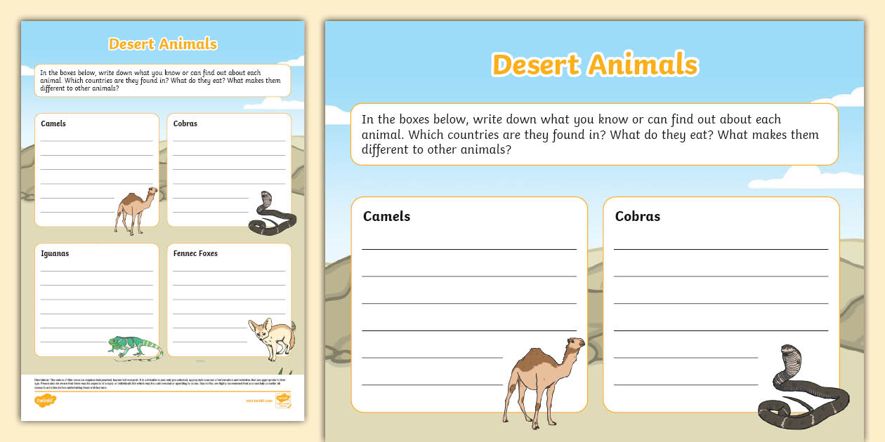 Desert Animals Fact File Template, Desert Habitat - Twinkl