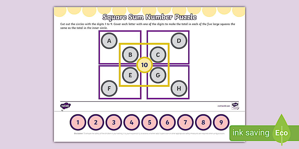 👉 Year 4 Square Sum Number Puzzle For Number Day - Twinkl