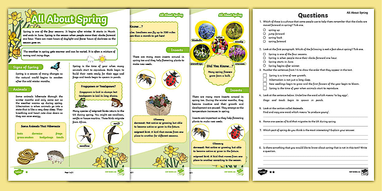 Spring Reading Comprehension - Seasonal Literacy Activities