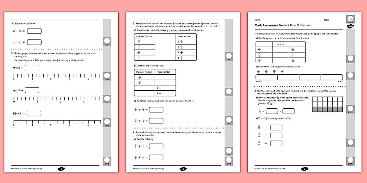 Grade 5 Fractions Test | Term 3 | Twinkl Canada Math