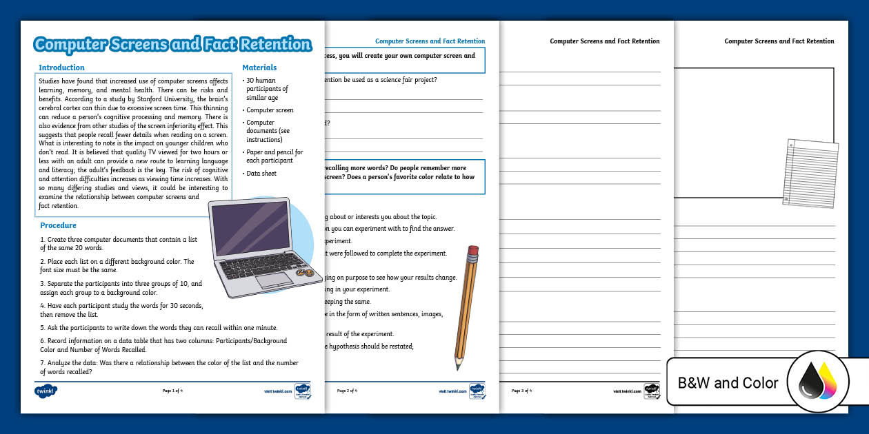 Eighth Grade Computer Screens & Fact Retention Science Fair