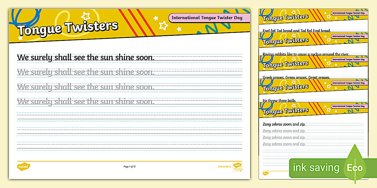 International Tongue Twister Day Handwriting Sheets - Twinkl