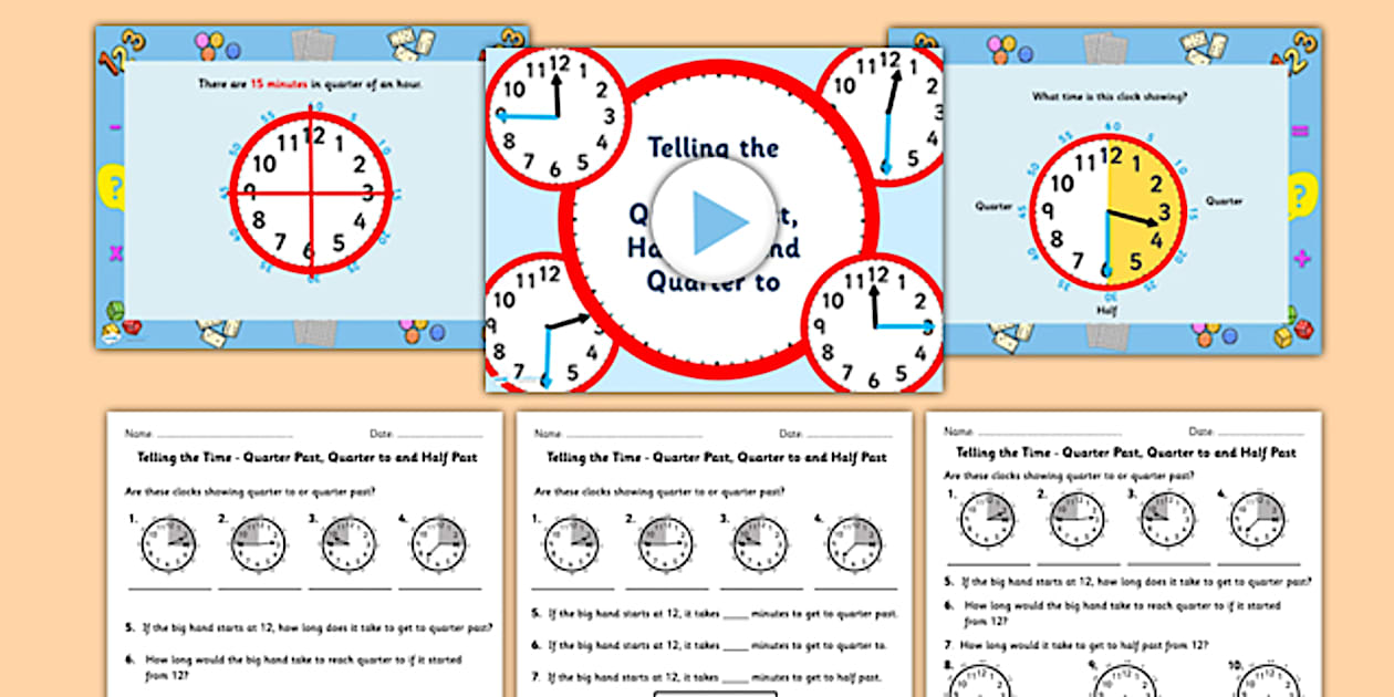 Telling the Time - Quarter Past Half Past Quarter to Lesson Pack - ESL Time