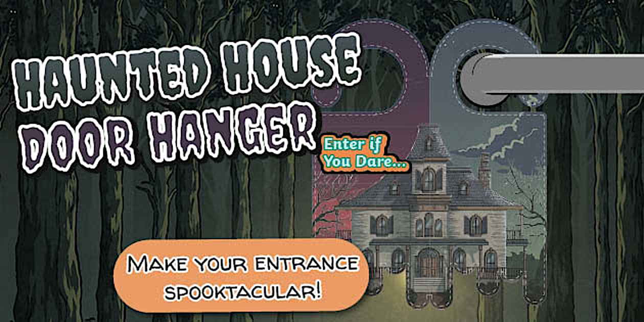 Spooky Haunted House Door Hanger Worksheet