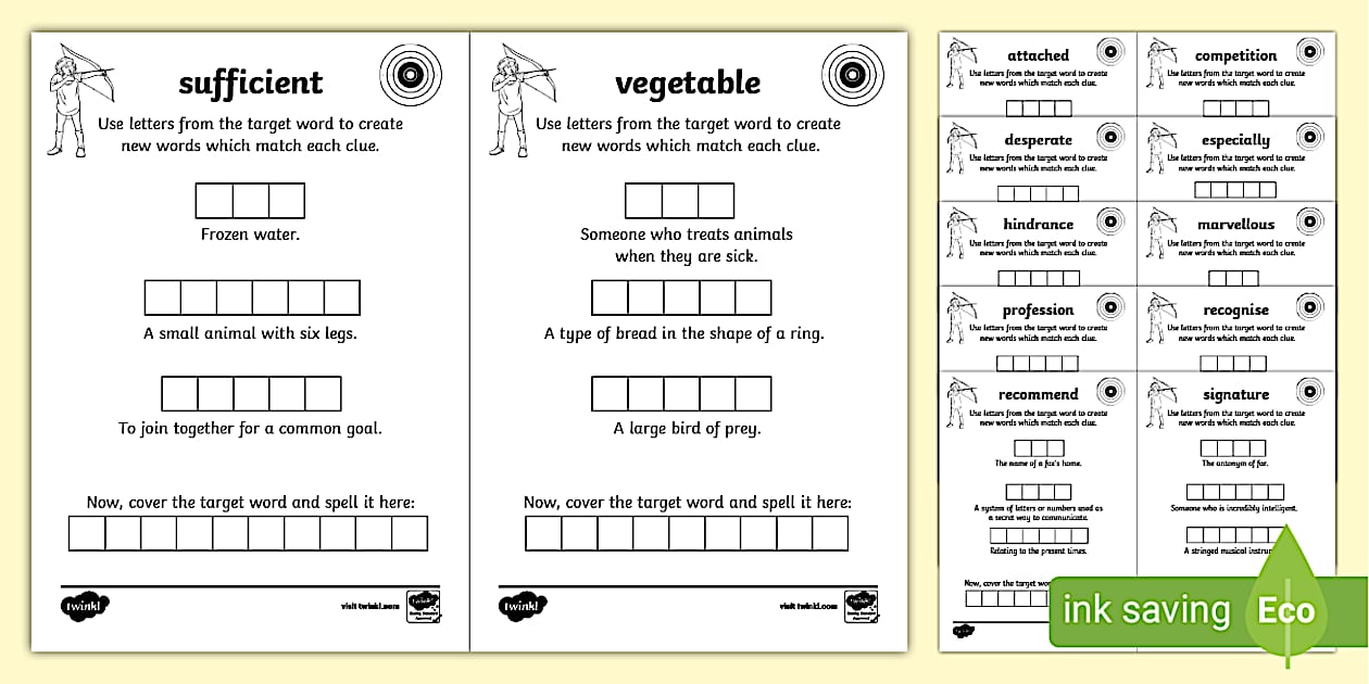 Year 5 and Year 6 Statutory Spelling Target Word Activity Cards Pack 2