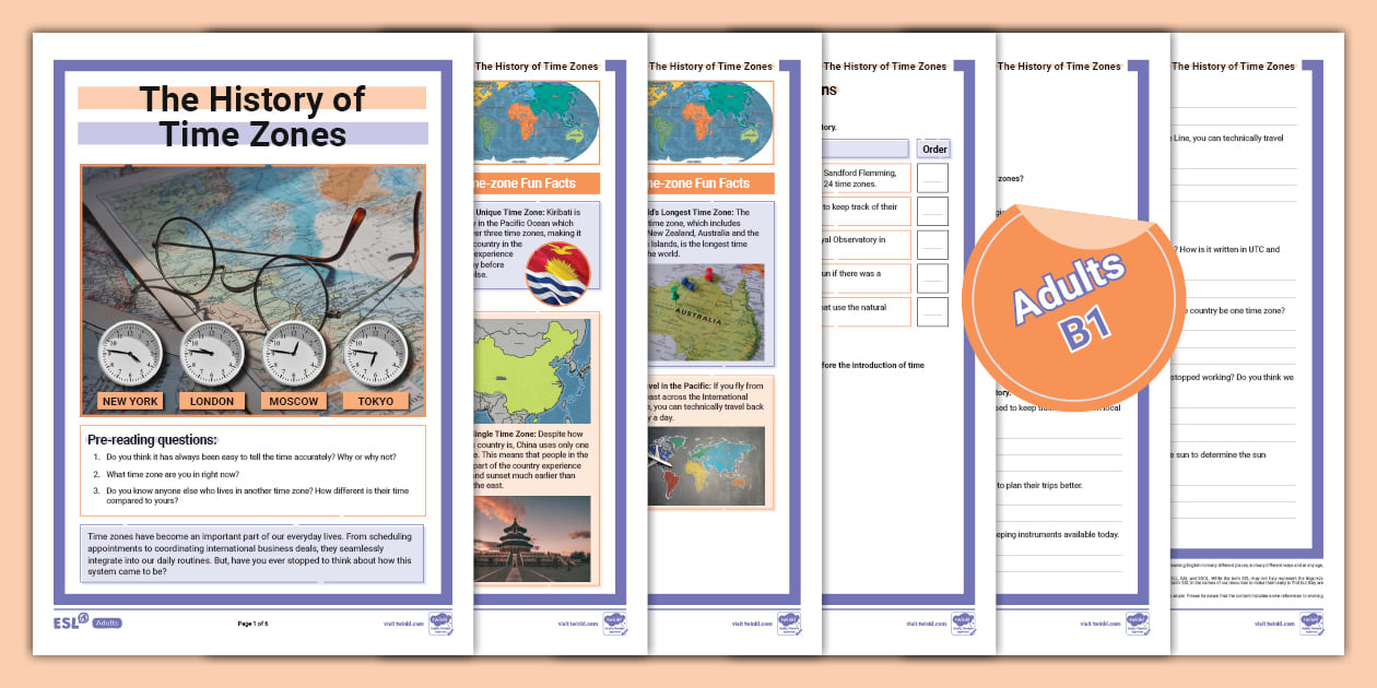 ESL The History of Time Zones Reading Comprehension [Adults, B1]