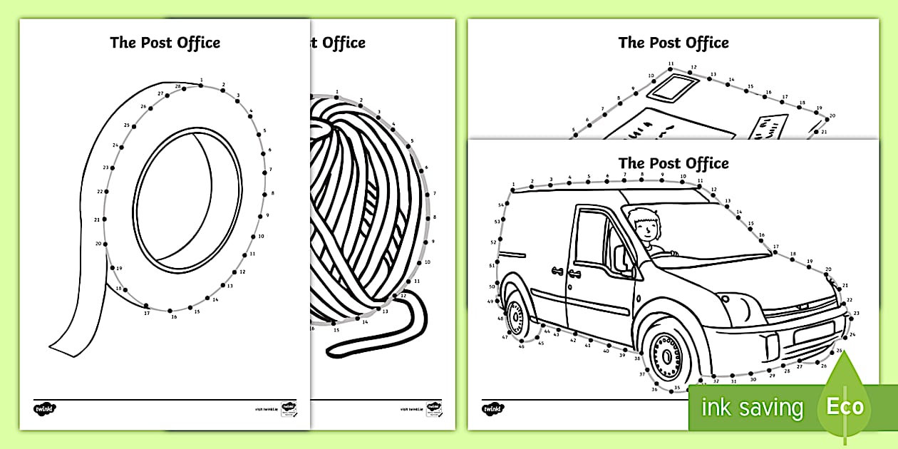 The Post Office Aistear Dot to Dot Worksheet - Twinkl