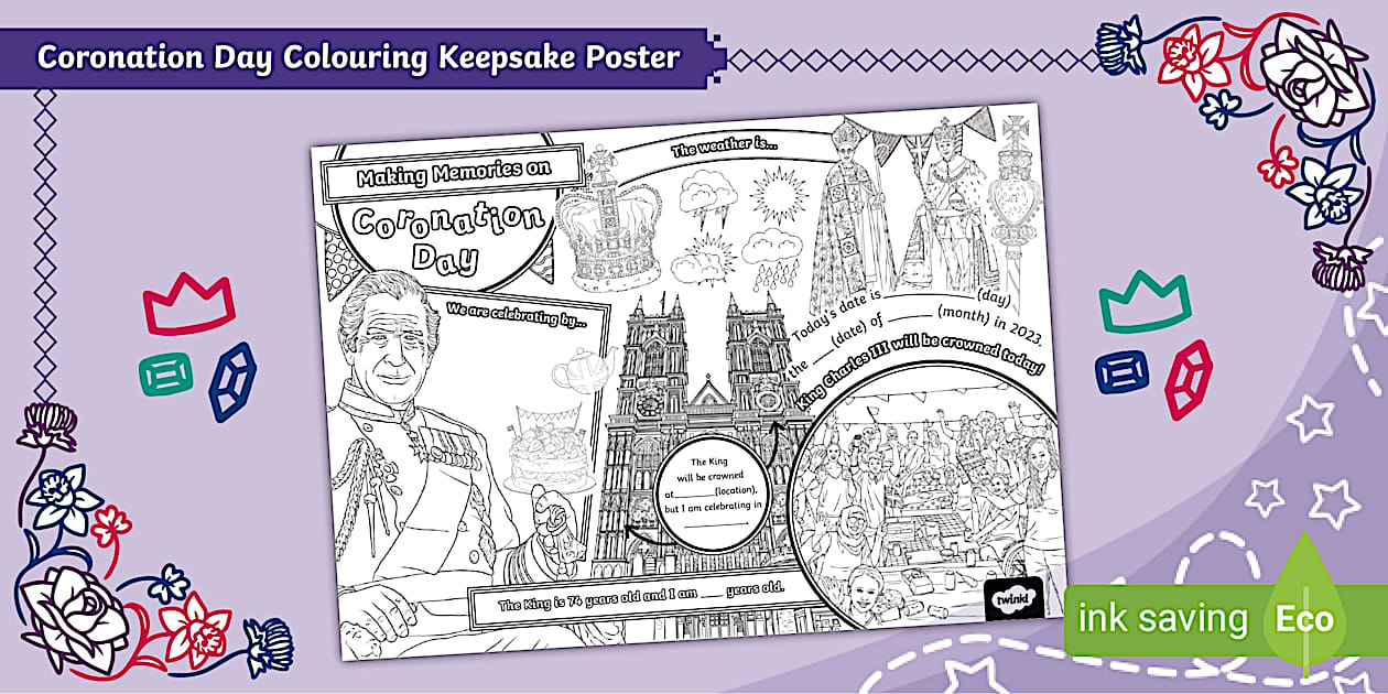 Coronation Day Colouring Poster - Keepsake (teacher made)