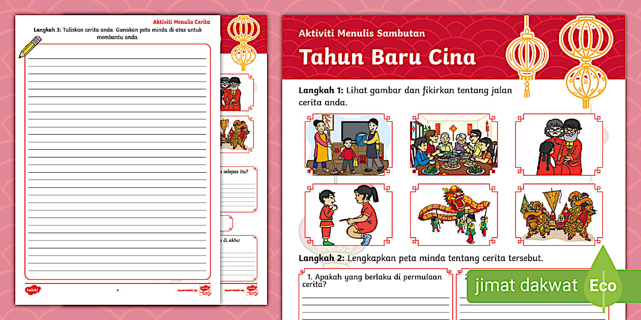 Aktiviti Menulis Bahasa Melayu Tahun 1 - Karangan Sambutan Tahun Baru Cina