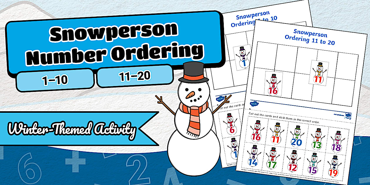👉 Snowperson Number Ordering 1–10 and 11–20 Activity