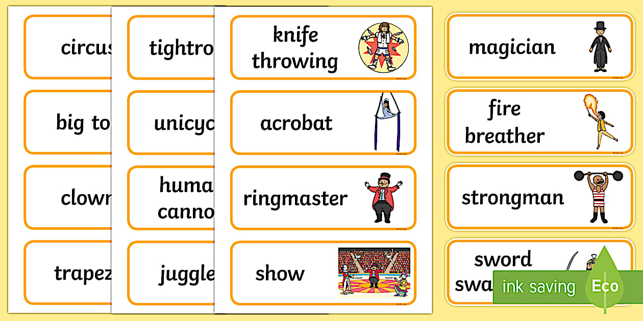 Editable Circus Word Cards (teacher made) - Twinkl