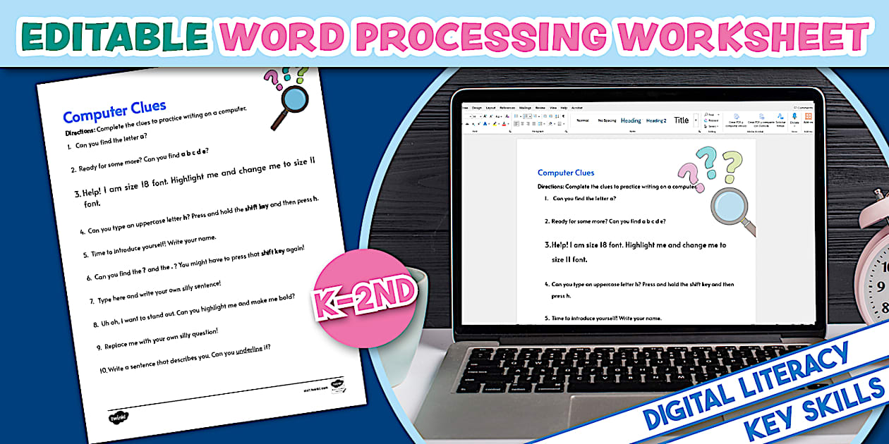 Editable Computer Clues Worksheet (l'enseignant a fait)
