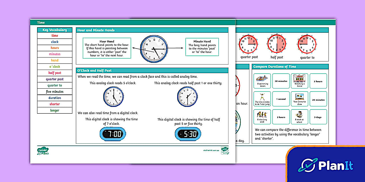 Year 3 Measurement: Time Knowledge Organiser (teacher made)