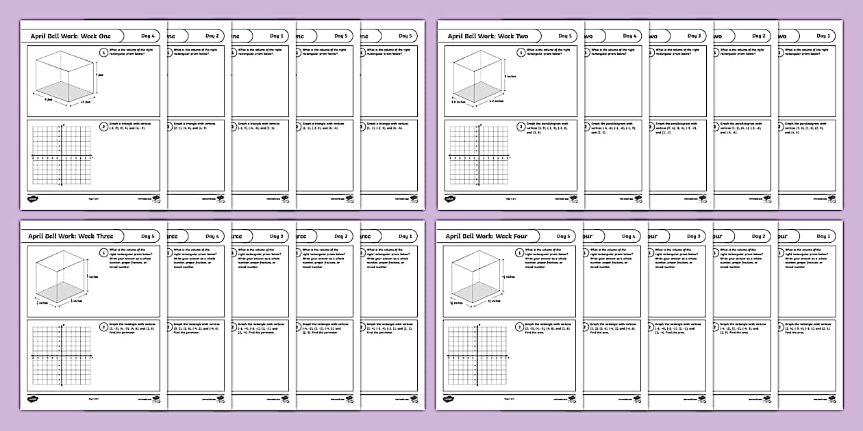 Sixth Grade Math April Bell Work Bundle (Teacher-Made)