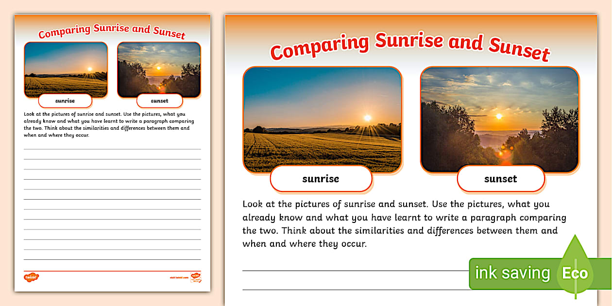 Compare Sunrise and Sunset Worksheet (Teacher-Made) - Twinkl