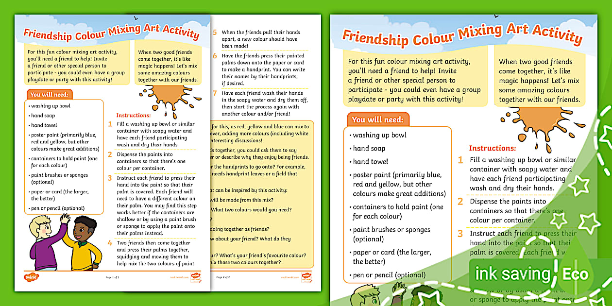 Friendship Art Activity | Colour Mixing for Kids - Twinkl