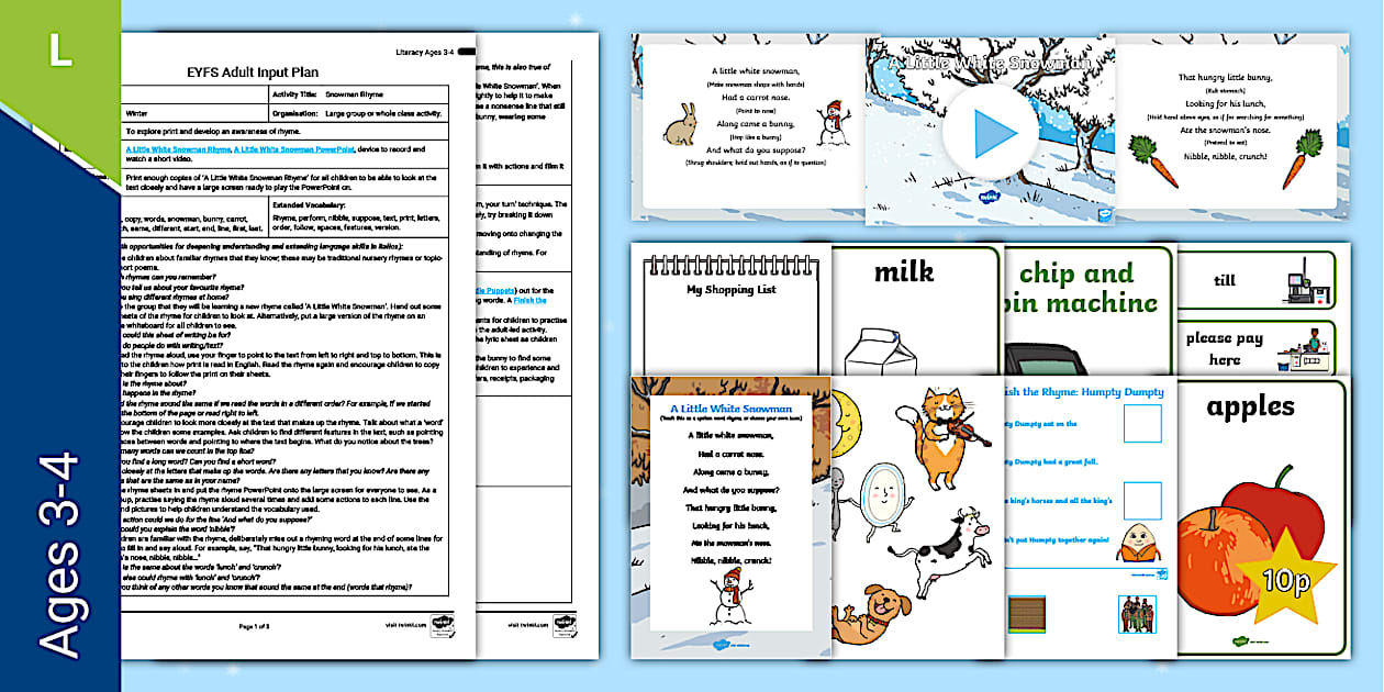 EYFS Snowman Rhyme Adult Input Plan and Resource Pack