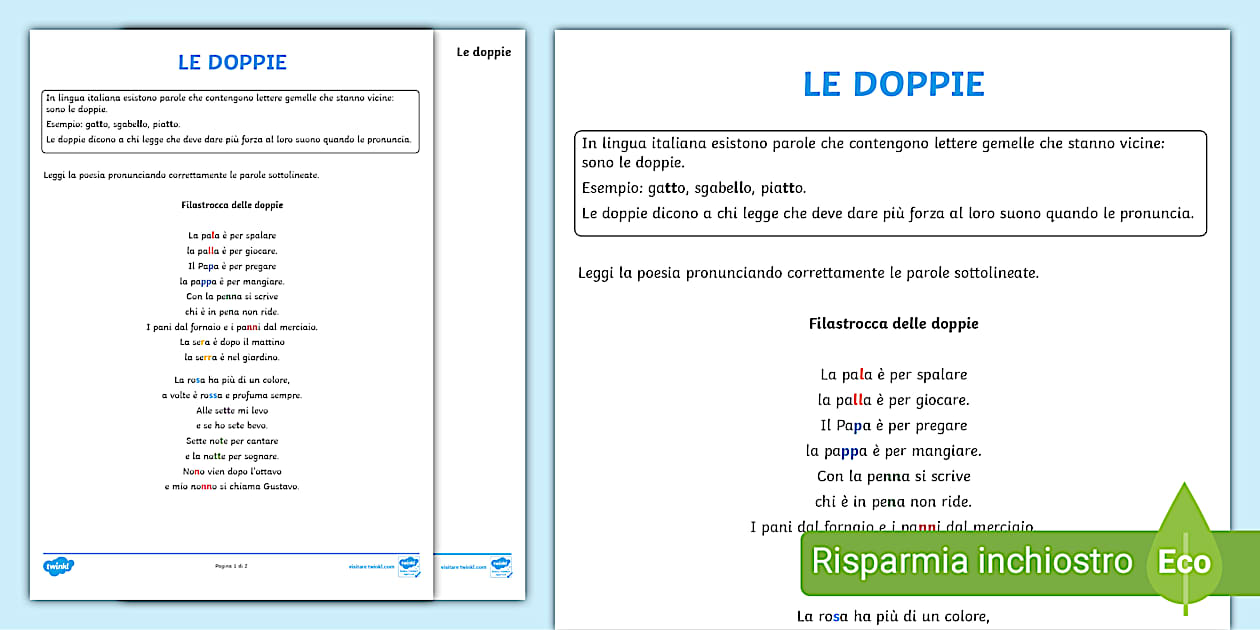 Le doppie classe terza (professor feito) - Twinkl