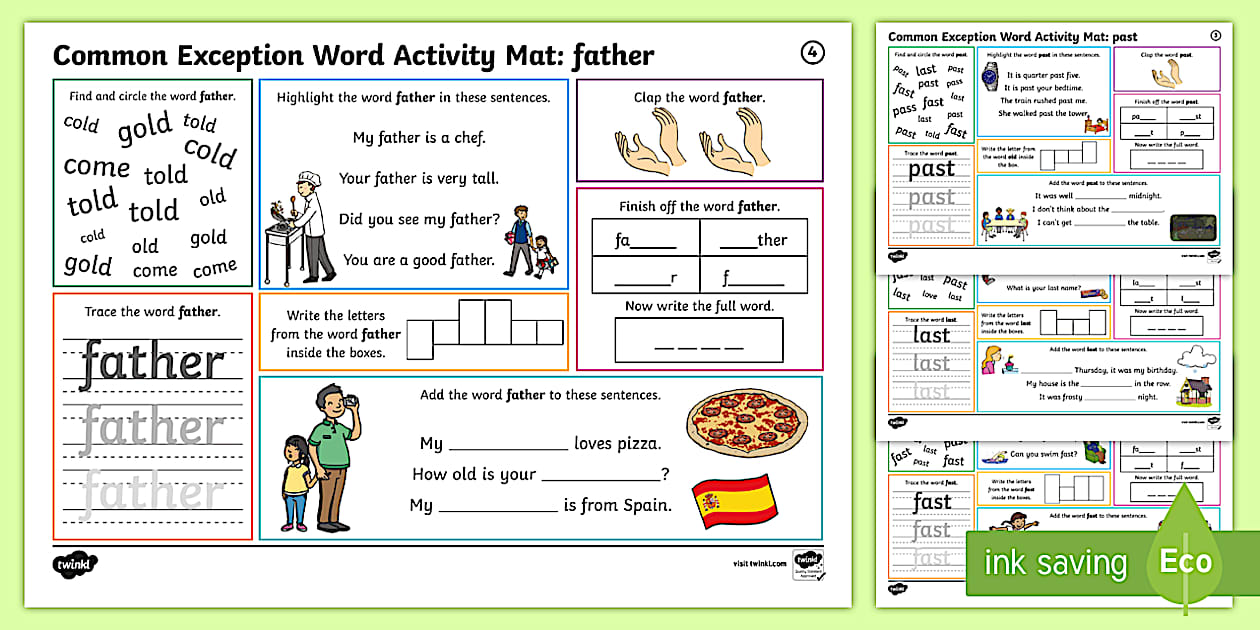 Year 2 Common Exception Word Activity Mat Pack 4 - Twinkl