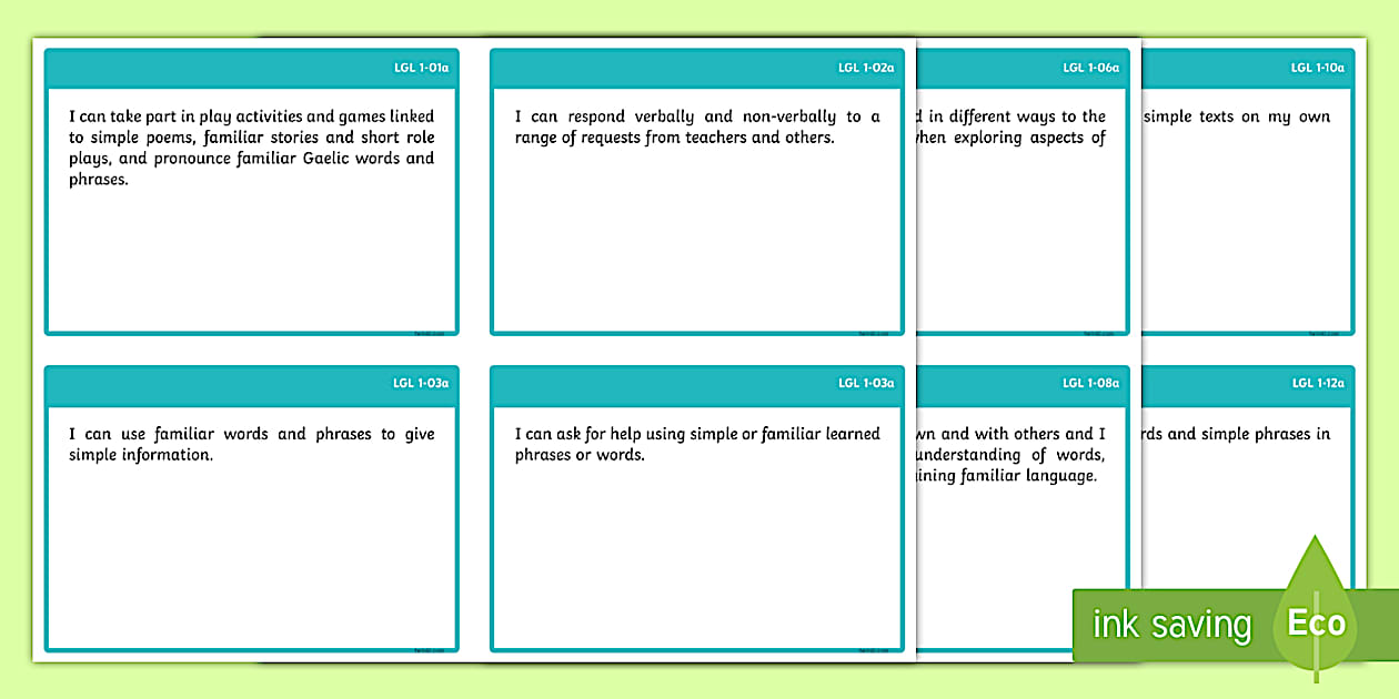 CfE Gaelic Learners First Level I Can Assessment Tracker