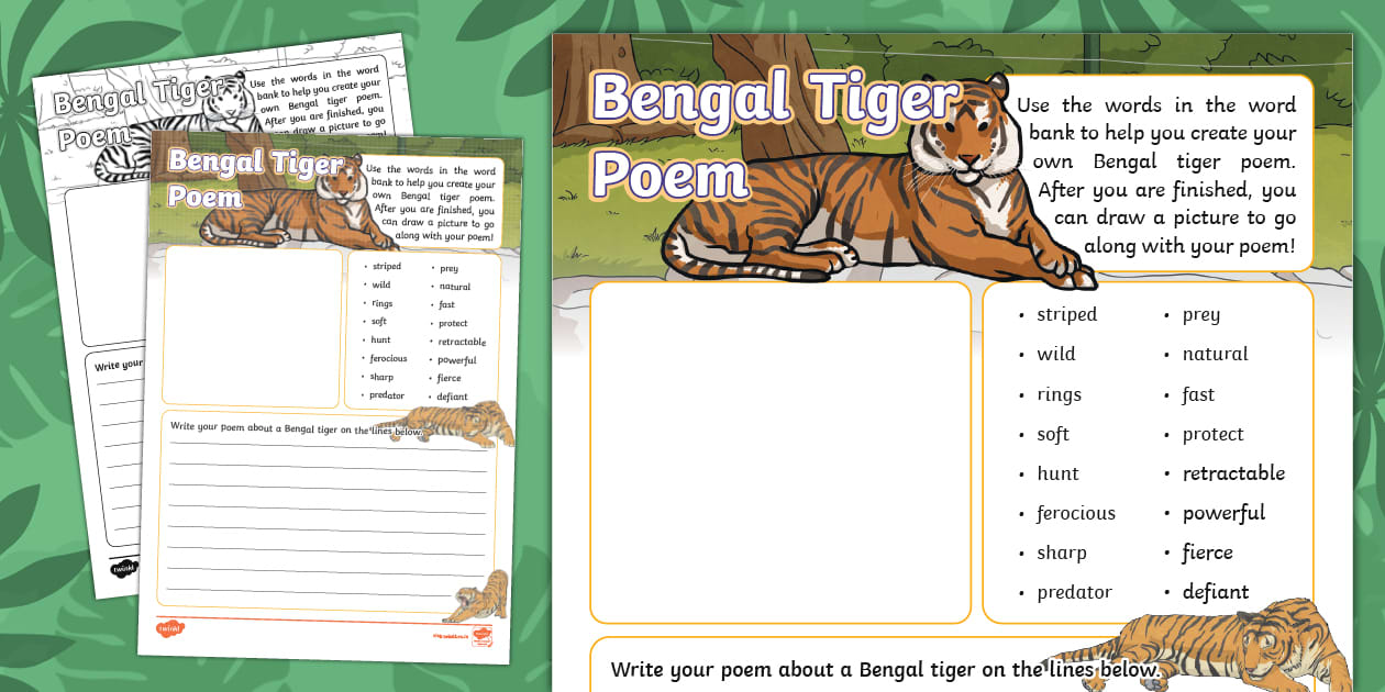 Bengal Tiger Poem Writing Template (teacher made) - Twinkl