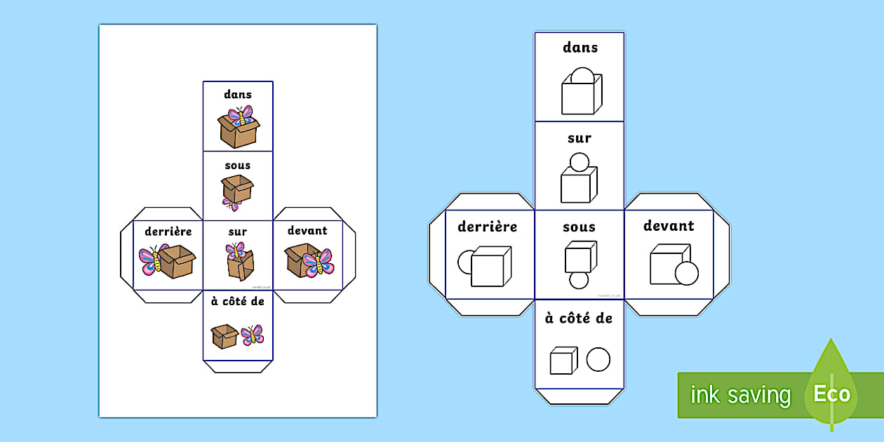 Common Prepositions in French Dice | Prepositions Dice