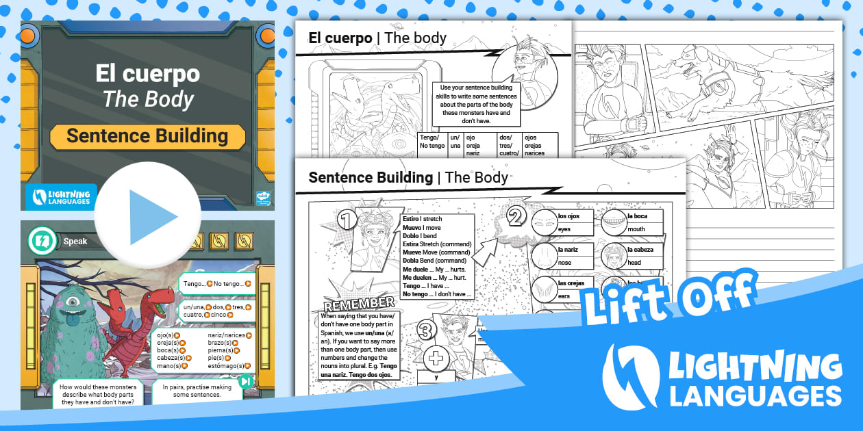👉 Lightning Languages | Spanish The Body Sentence Building Pack