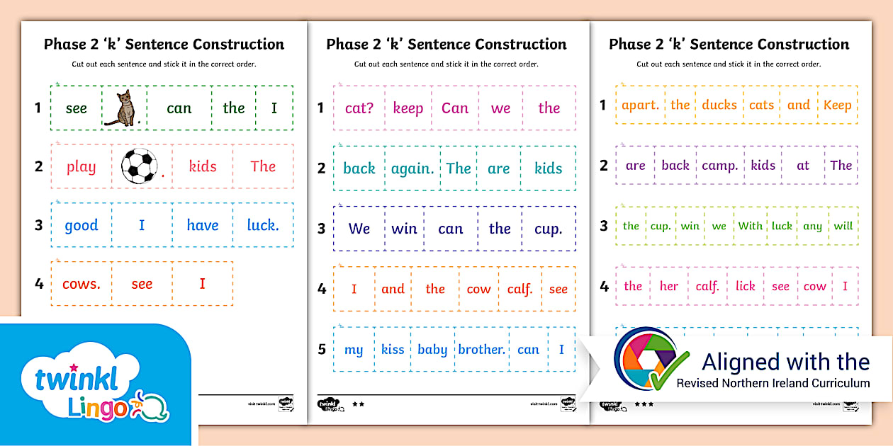 Linguistic Phonics Phase 2 'k' Sentence Construction