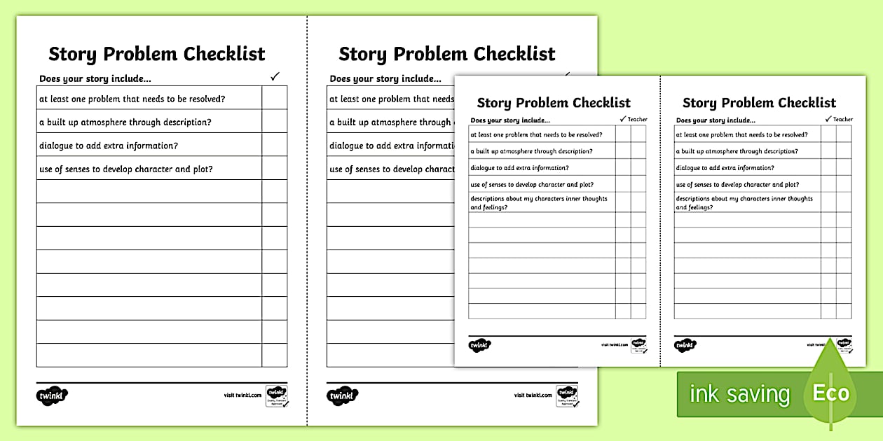 Story Problem Checklist (teacher made) - Twinkl