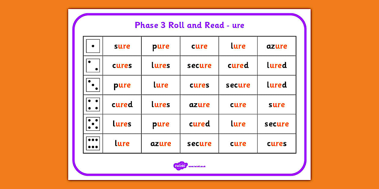 Phase 3 ure Phoneme Roll and Read Mat (teacher made)